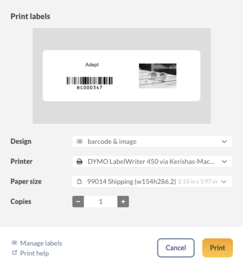 Label printing with inFlow (DYMO, Zebra, Brother & more)