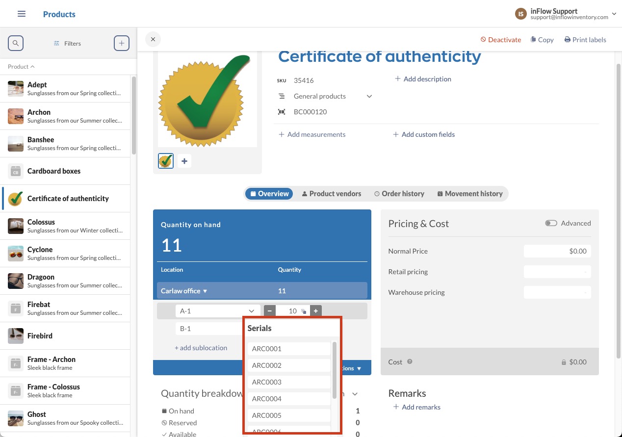 How to create and track serial numbers - inFlow Inventory