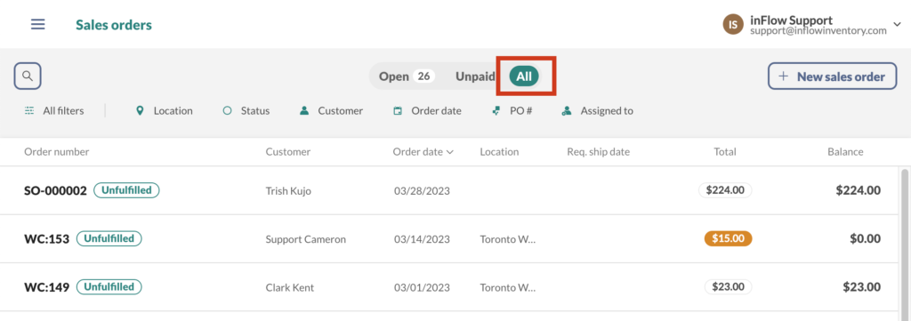 How come I can't find my sales orders? - inFlow Inventory
