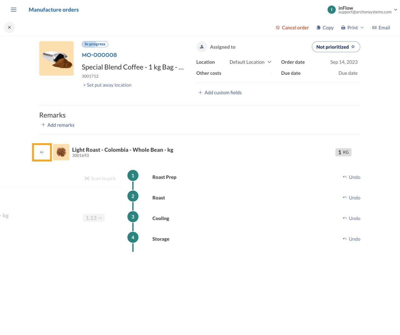 How to create and complete manufacture orders (Web) - inFlow Inventory