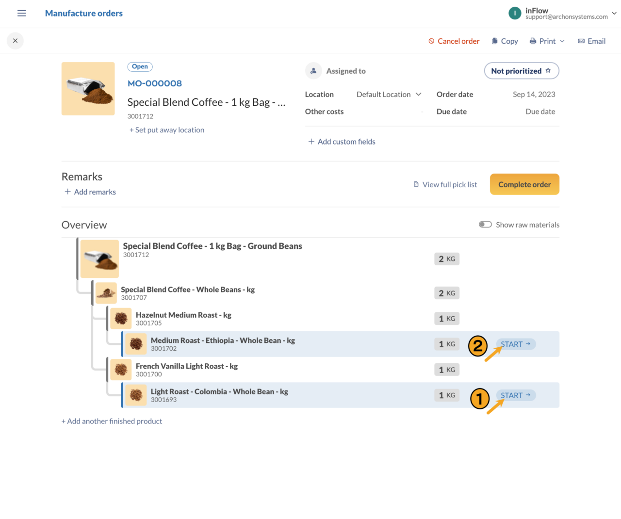 How to create and complete manufacture orders (Web) - inFlow Inventory
