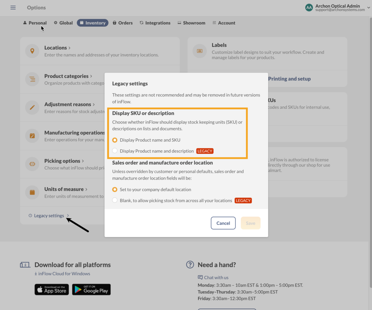How to set the product display options (SKU or product description ...