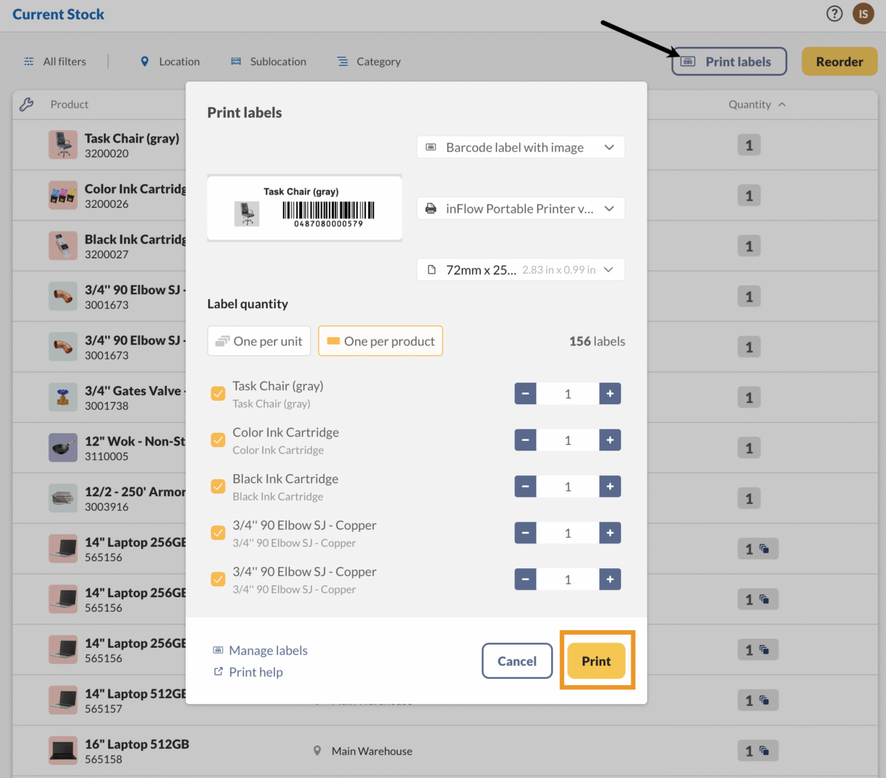 Creating & printing labels in Stockroom - inFlow Inventory