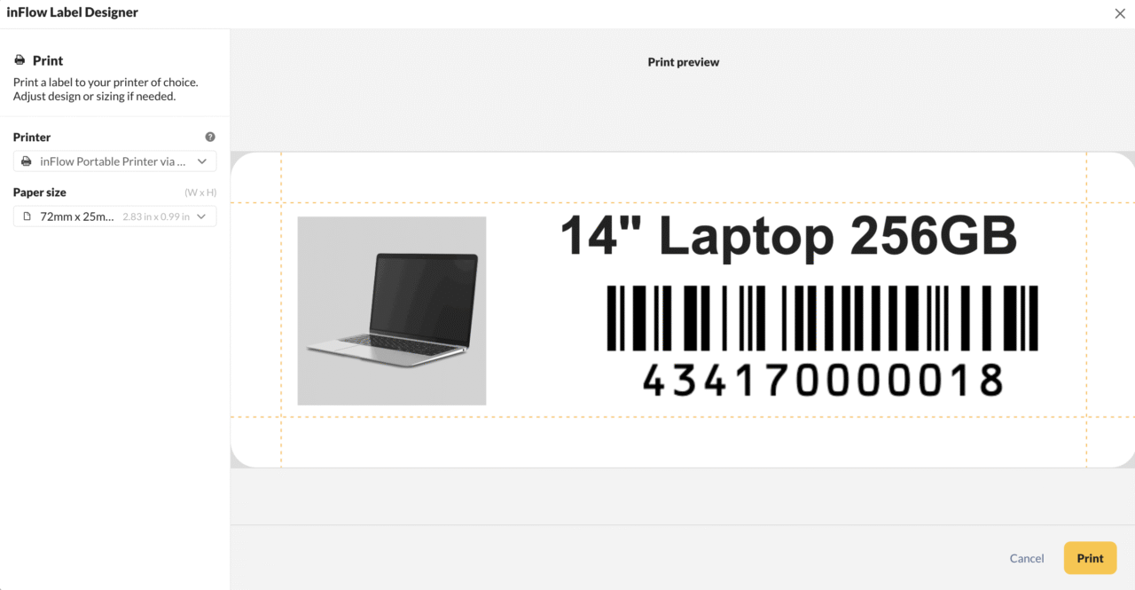 Creating & printing labels in Stockroom - inFlow Inventory