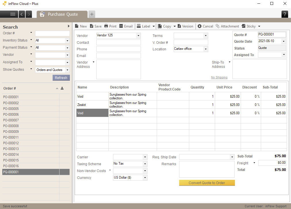 How do I create a purchase quote? - inFlow Inventory